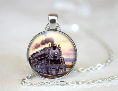 RETRO STEAM TRAIN LOCOMOTION RAIL pendant 20" Sterling Silver 925 ...