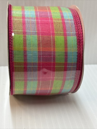 Pink Green Blue Plaid Wired Edge Ribbon 2.5" Wide x 10 yds | eBay