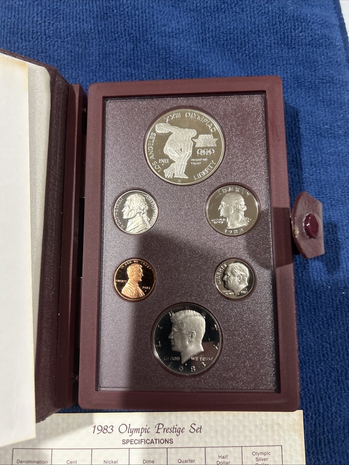 1983-S Olympic Prestige Proof Set 90% Silver Dollar, 6 Coins with COA ...