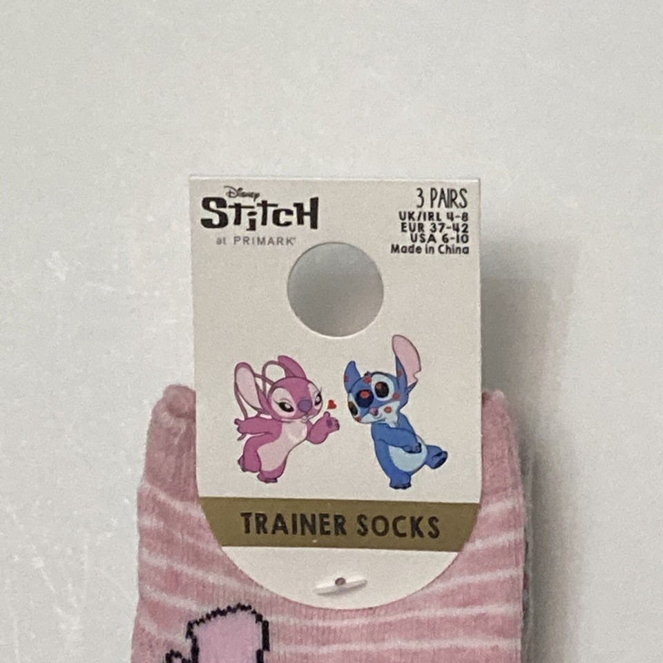 Primark Stitch Angel Socks Set Disney US 6-10 Stripe 3 Pack Pink Blue ...
