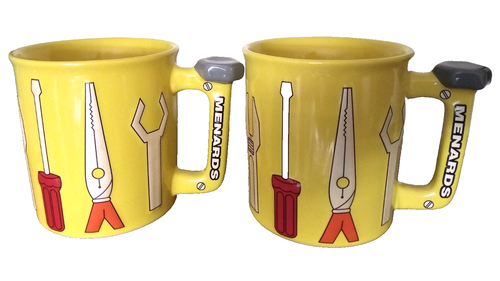 TWO NEW Menards Tool Theme Coffee Cup Mug Yellow 3D Effect Home ...
