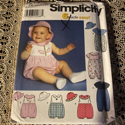 Simplicity 9274 Babies Romper And Hat Variations 6 Made Easy Size XXS-L ...