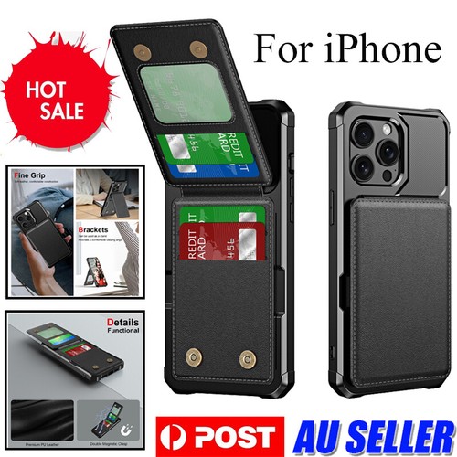 For iPhone 17 16 15 14 Plus Pro Max 13 Case Flip Card Holder Wallet ...