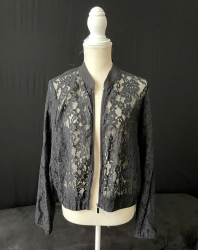 Designer Laundry by Shelli Segal - Black Lacy Zipper Jacket size Large | eBay
