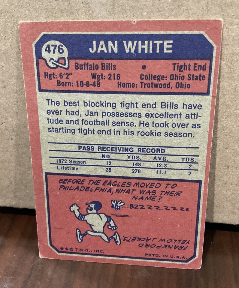 JAN WHITE 1973 TOPPS FOOTBALL CARD #476 - BUFFALO BILLS | eBay