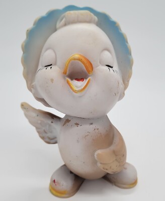 Vintage Tinkle Toy Plastic Squeaky Toy White Baby Chicken Blue Bonnet 5 ...