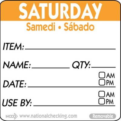 National Checking DateIt Square Saturday Samedi Sabado Label | 500/Roll ...