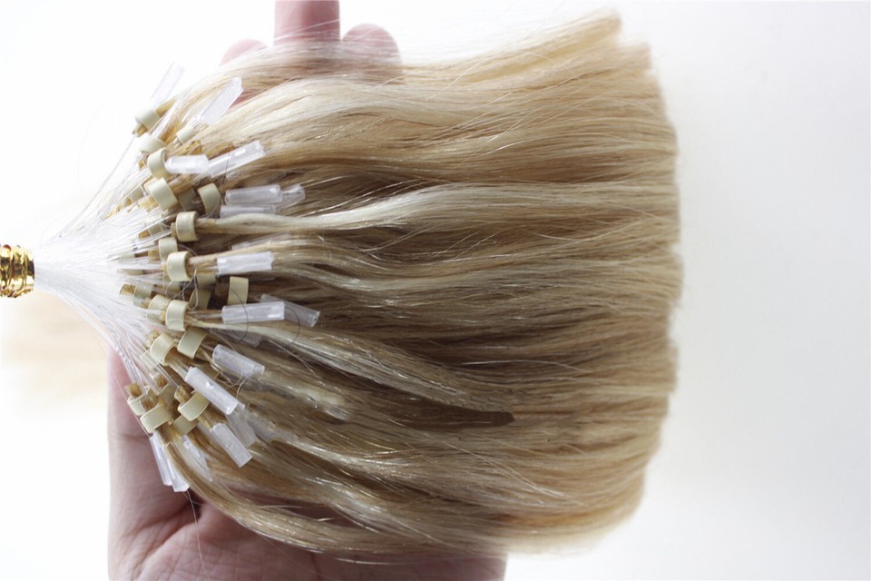 Pre-Looped Fish Line Micro Ring Beads Link Hair Extensions Real Remy ...