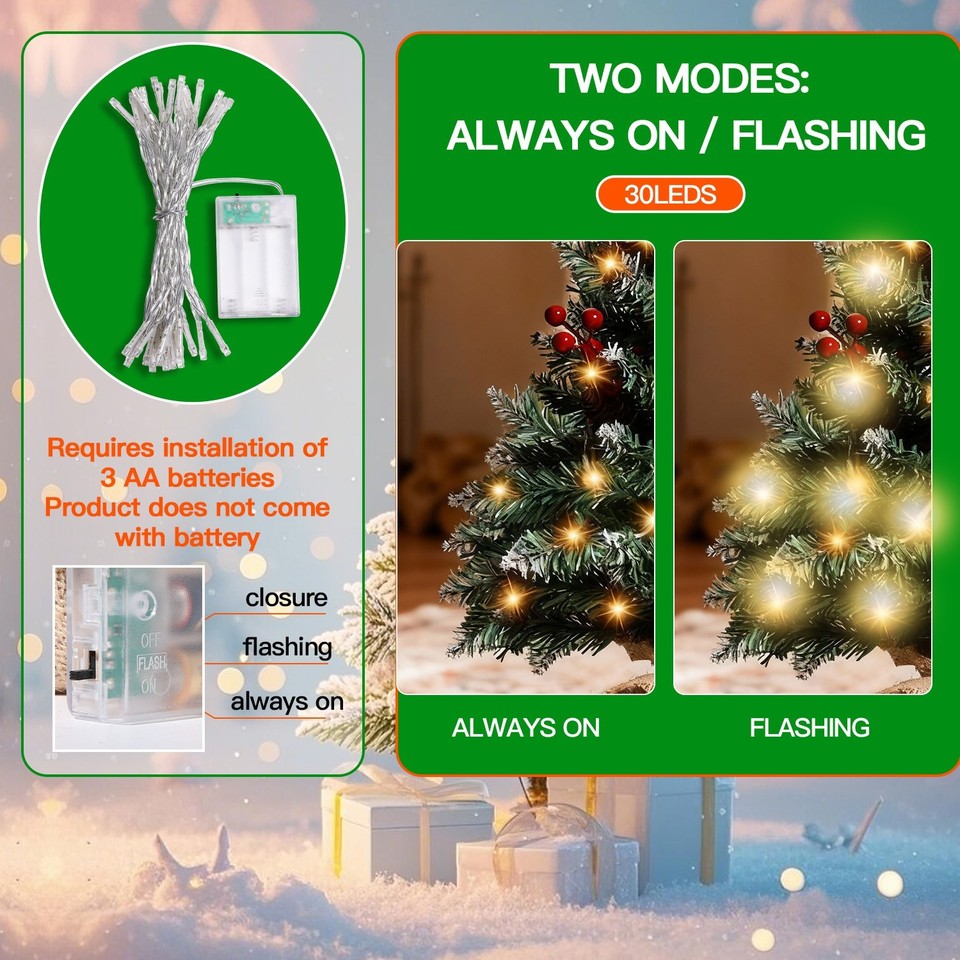 2ft Artificial Christmas Tree W LED String Lights & Ornaments Tabletop ...