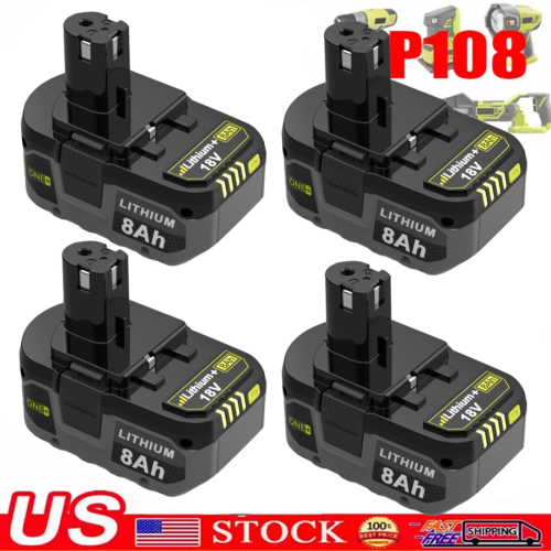 4 PACK 8.0Ah 18V Lithium-Ion High Capacity Battery For RYOBI P108 P107 ...
