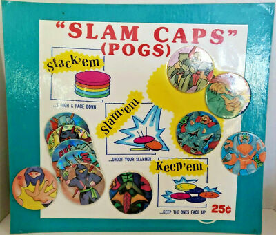 Slam Caps Assorted Colorful Pogs Toys Gumball Vending Machine Disp Card ...