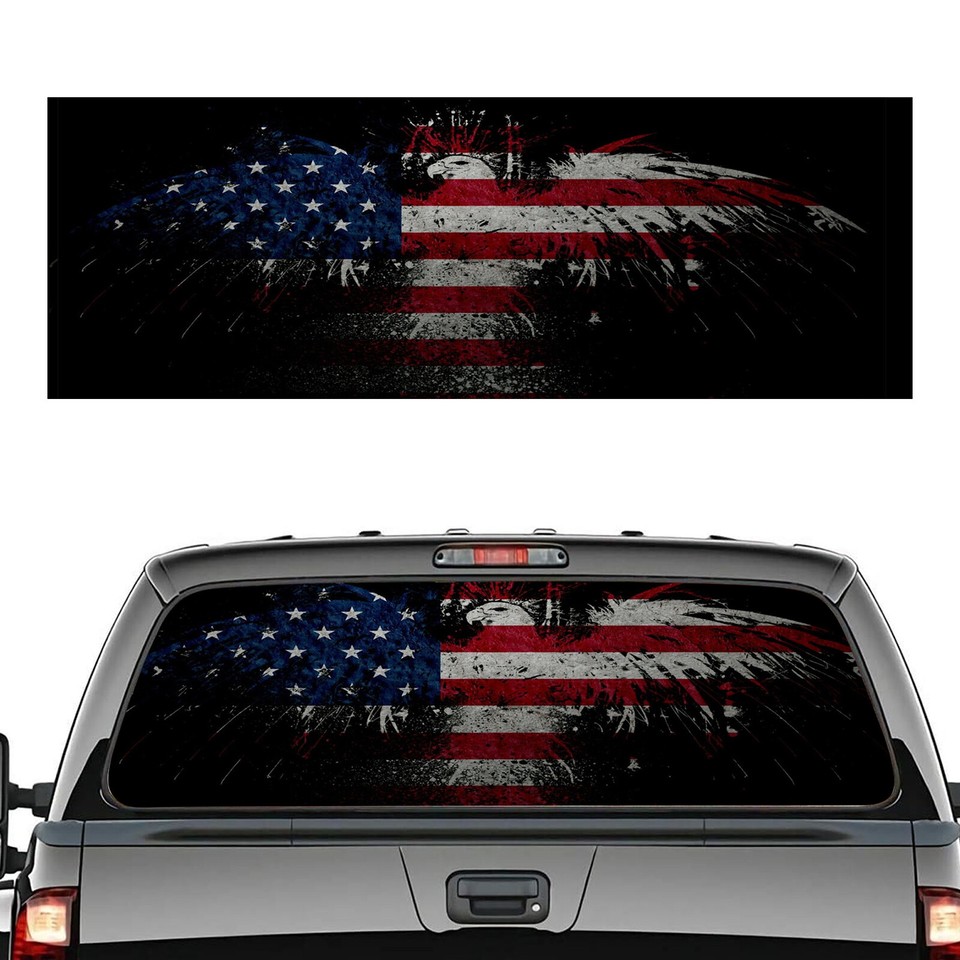 Rear Window American Flag Eagle See Through Decal Wrap Back Window For ...