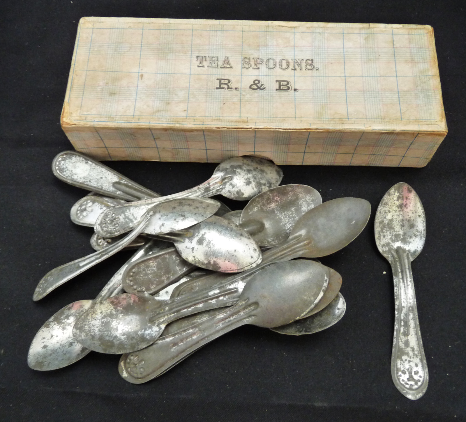 R & B antique primitive advertising box 17 pressed tin tea ice cream ...