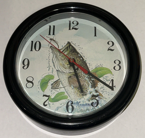 Large Mouth Bass Clock Acu-Rite 1993 Fishing Wall Hanging Cabin Shed ...