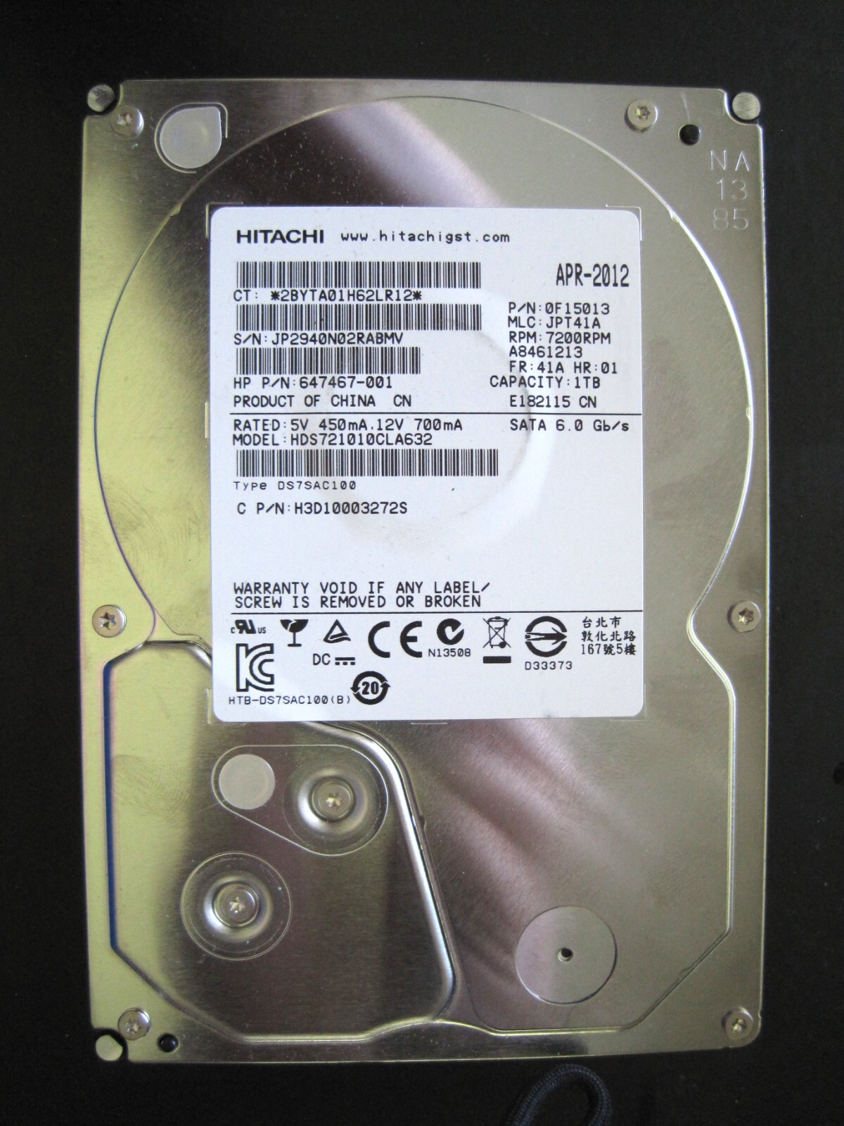 Hitachi 1TB 7.2K RPM 6Gb/s 3.5" SATA HDD Hard Drive 0F15013 ...