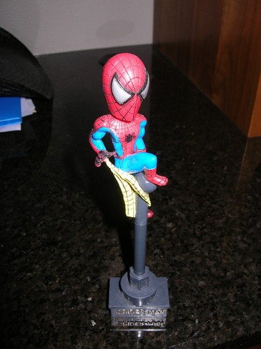 SpiderMan Bobble Head Pen Light Pole Stand 7+ "Tall Writes Black Ink ...