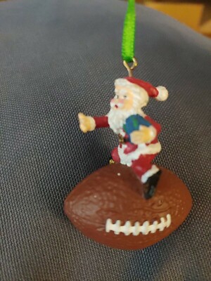 Football Fan SANTA CLAUS BLOCKING SITTING on Pigskin Small CHRISTMAS ...