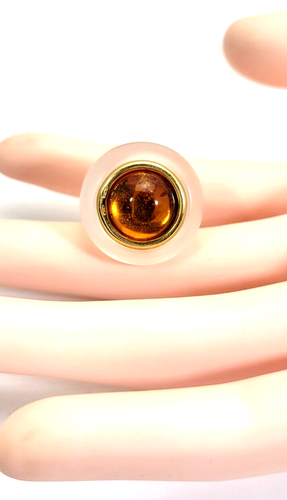 Chunky Clear Frosted Lucite 14K Bezel Set Amber Artisan Crafted Ring ...