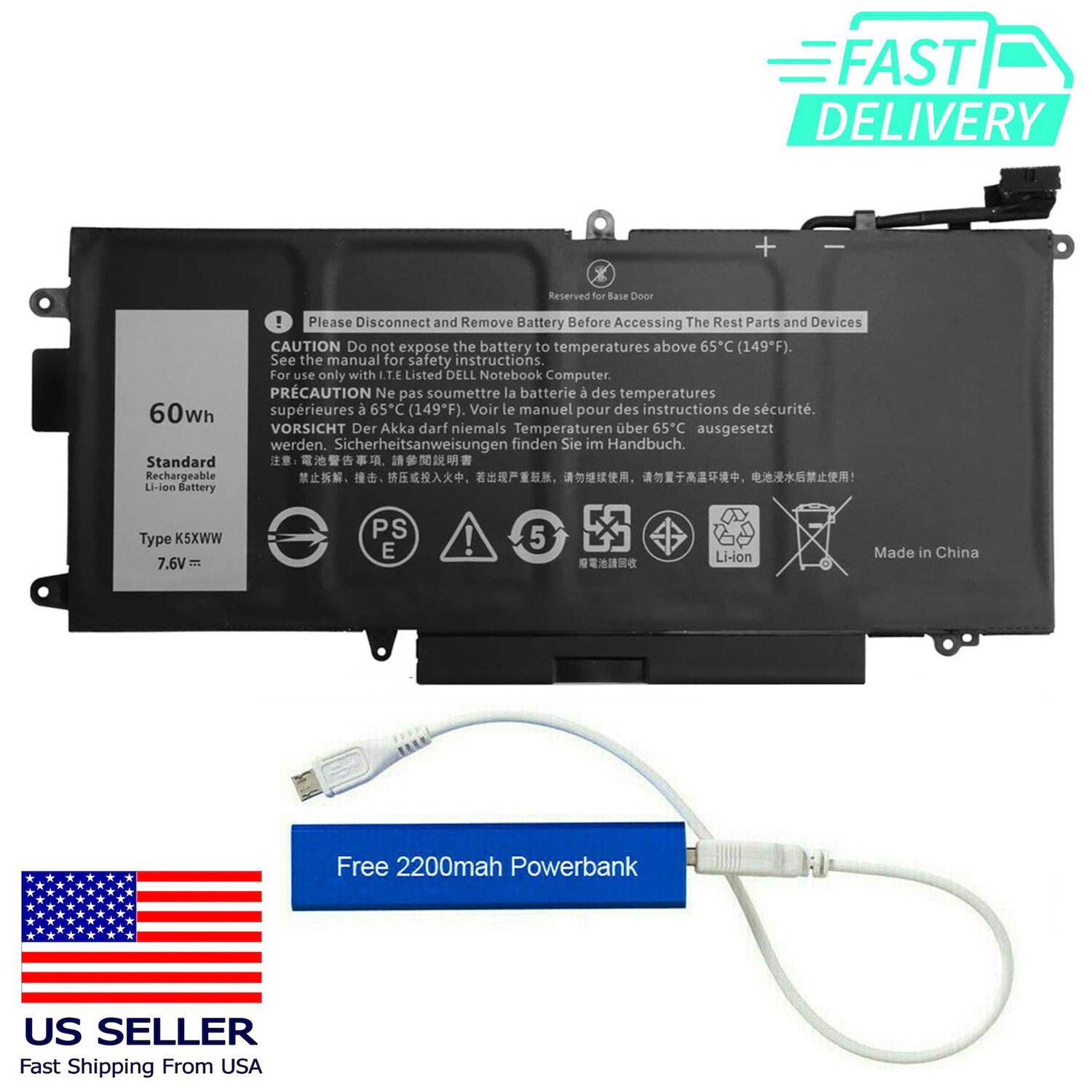 K5XWW REPLACEMENT BATTERY FOR DELL LATITUDE 5289 2-IN-1, 7389 2-IN-1 ...