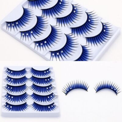Makeup Scene Blue Eyelashes With Three Diamonds False Eyelashes Women ...