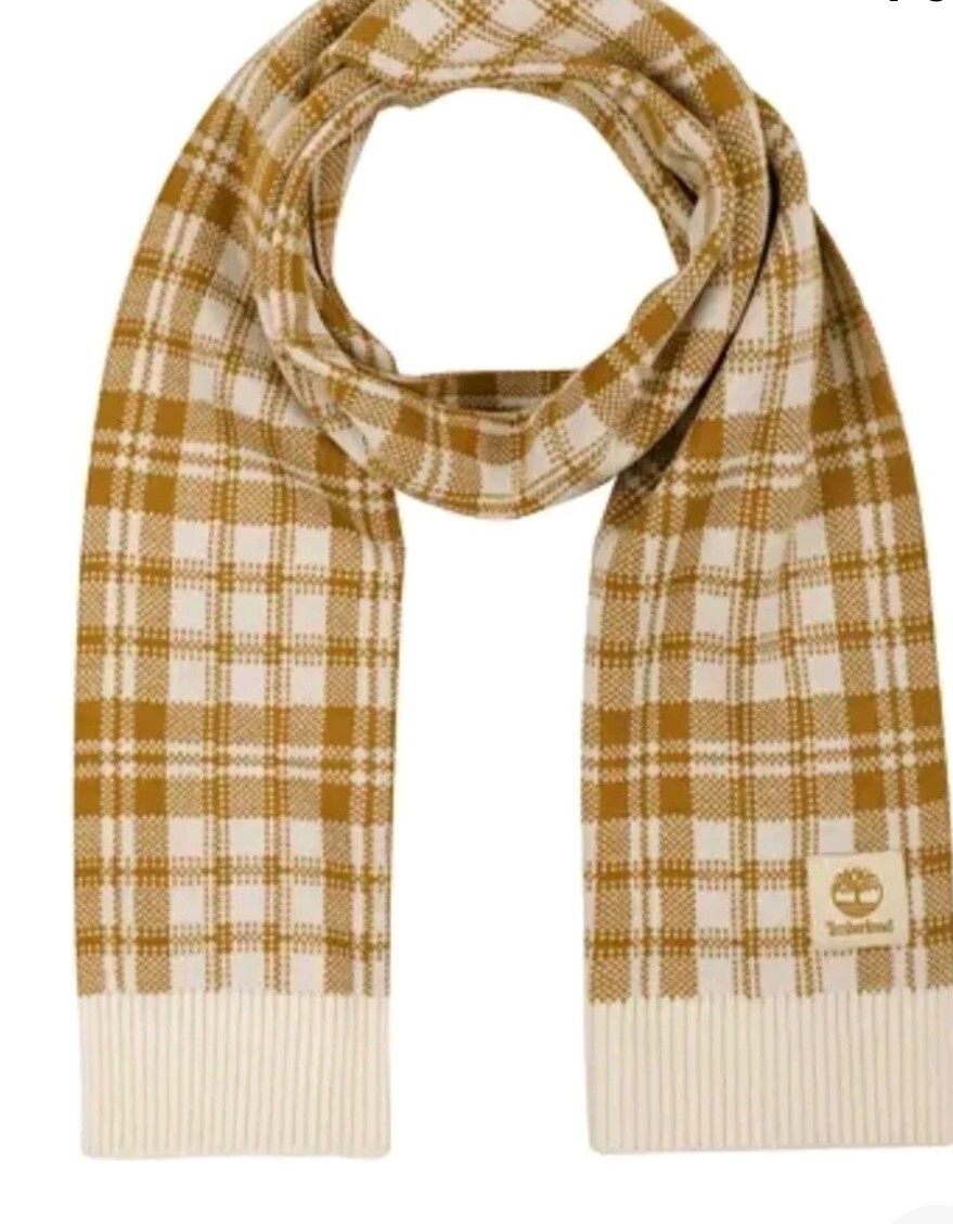 Timberland Scarf Buffalo Plaid Beige Off-White NEW 10" x 68" BENIFITS ...