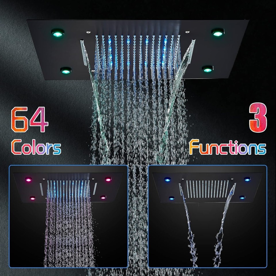 Thermostatic Rain Shower System 14 X 20 Inch LED Waterfall Rainfall ...