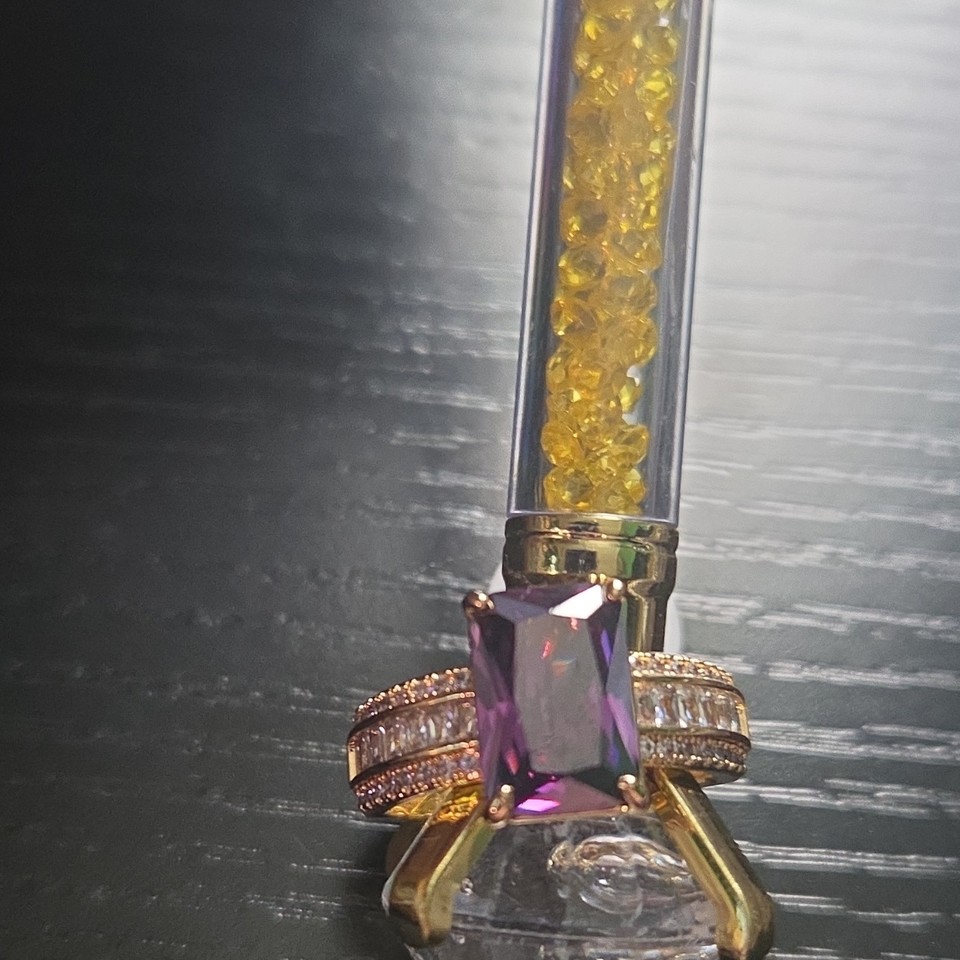 Bomb Party Amethyst Rectangle Cocktail Gold Plated Ring Size 9 RG26690 ...