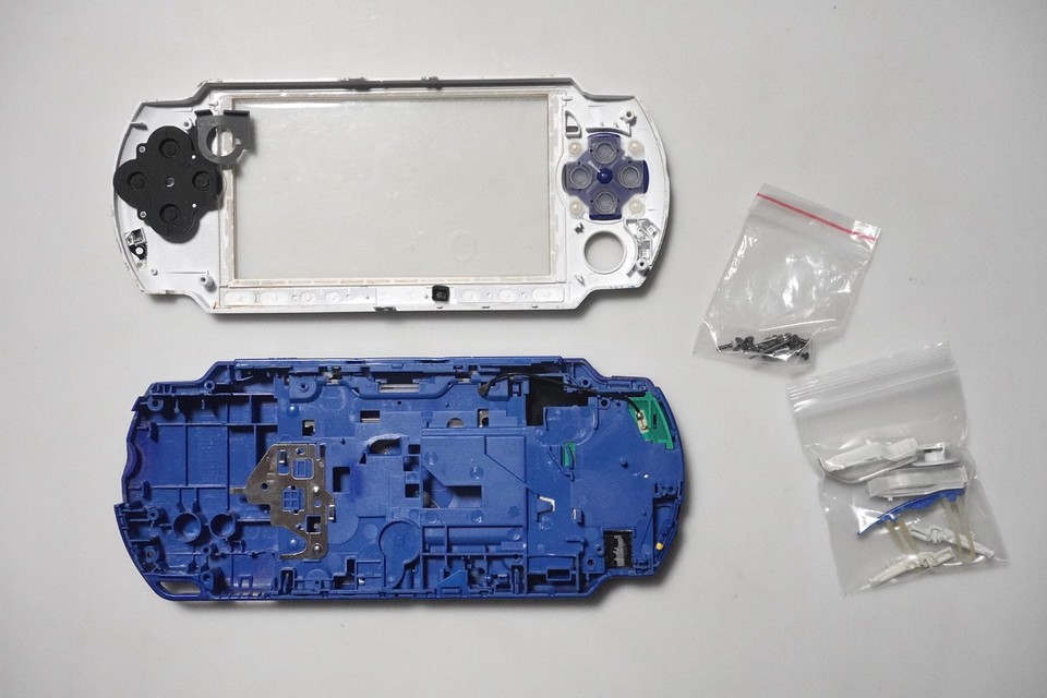 Sony PSP 3000 White Blue color used OEM shell only (third party battery ...