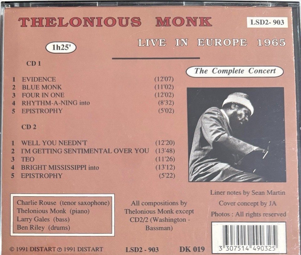 THELONIOUS MONK - Live In Europe 1965 2 x CD Exc Cond! | eBay Australia