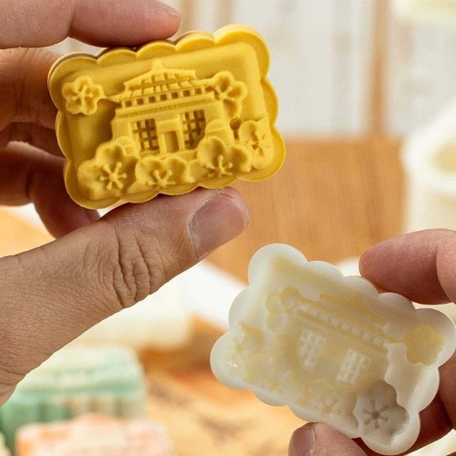 Traditional Mooncakes Press Mould with 4 Artistic Stamp for Green Bean ...