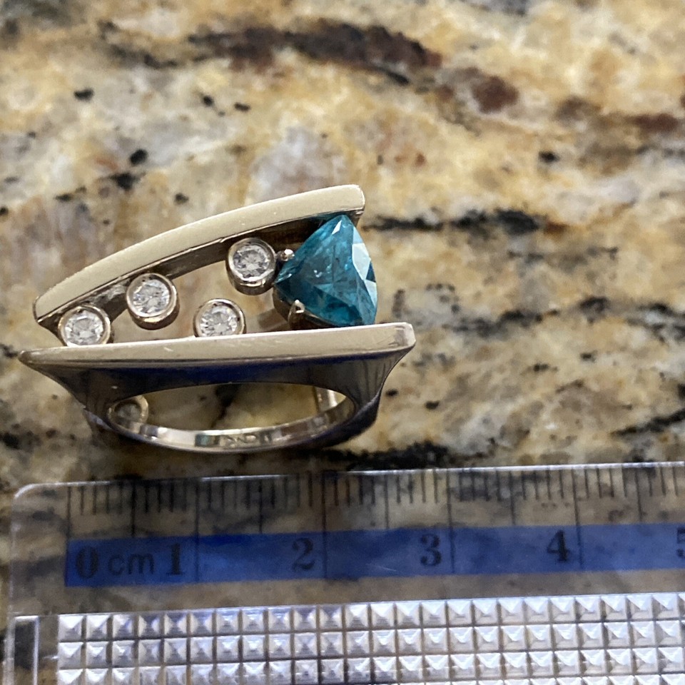 14k Designer Harry Roa Diamonds Blue Stone Modern Ring One Of A Kind | eBay