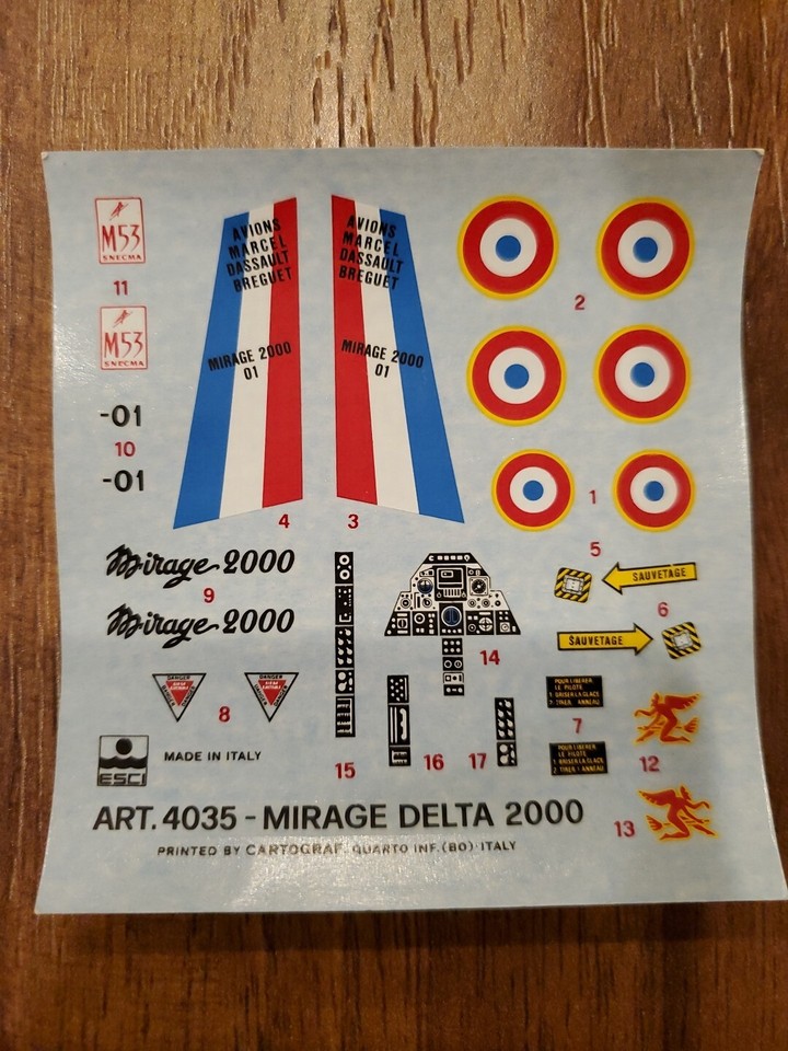 1/48 ESCI Dassault Mirage 2000 Recessed panel Lines Cartograph Decals ...