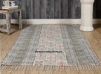 Large Block Print Rug Hand Loomed Mud Cloth Rug Carpet Handmade Cotton ...