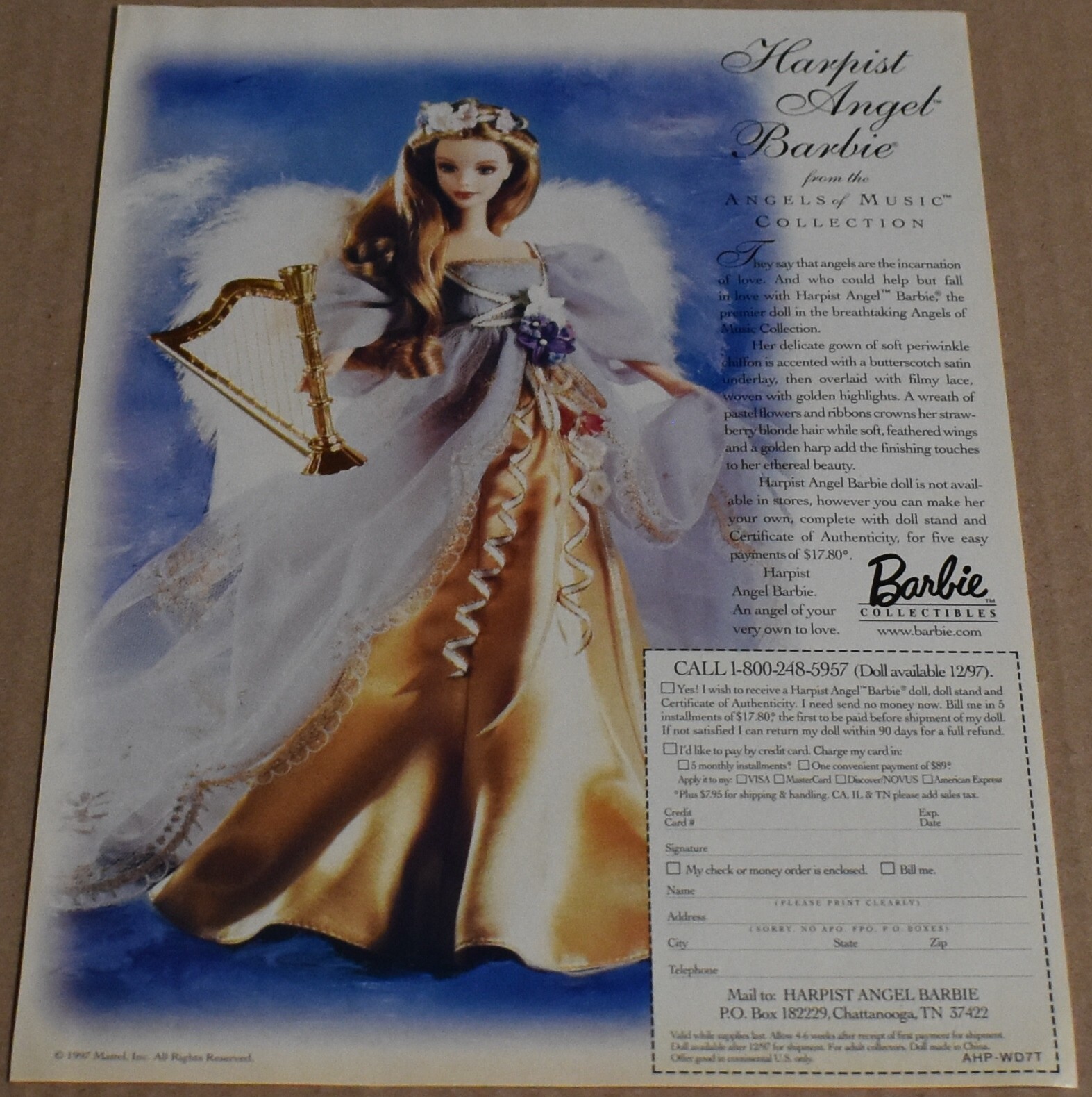 1997 Print Ad Harpist Angel Barbie Music Collection Collectibles Art ...