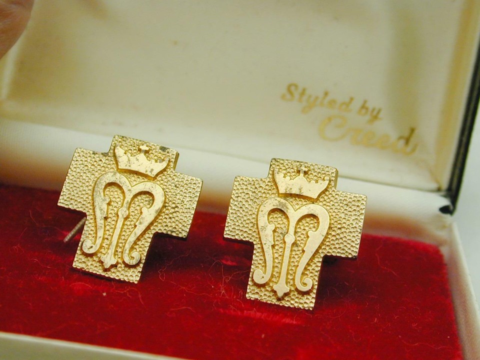 Vintage Gilt Sterling Creed Crown Symbol Cross Cuff Links NIB | eBay