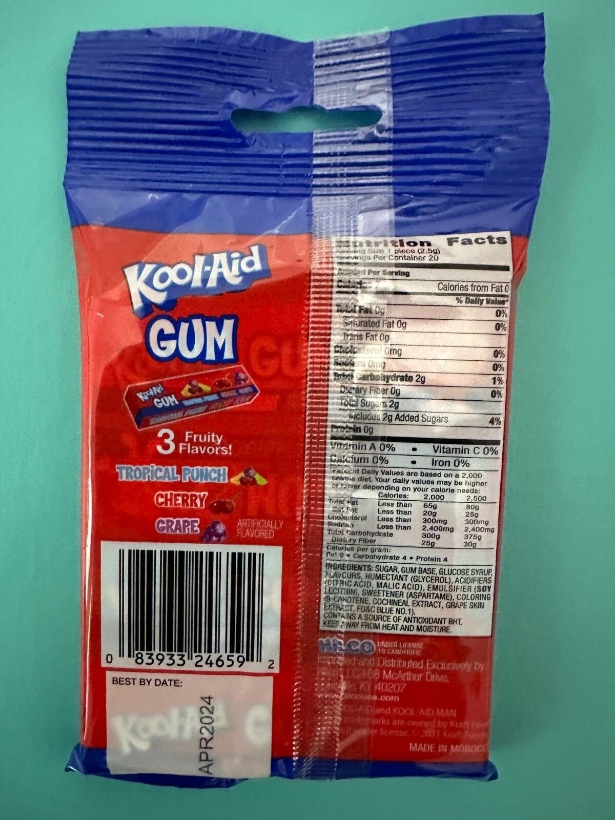 KOOL-AID FRUIT Flavored Bubble Gum 2 PACKS 40 pieces 8 Five-Stick Pack ...