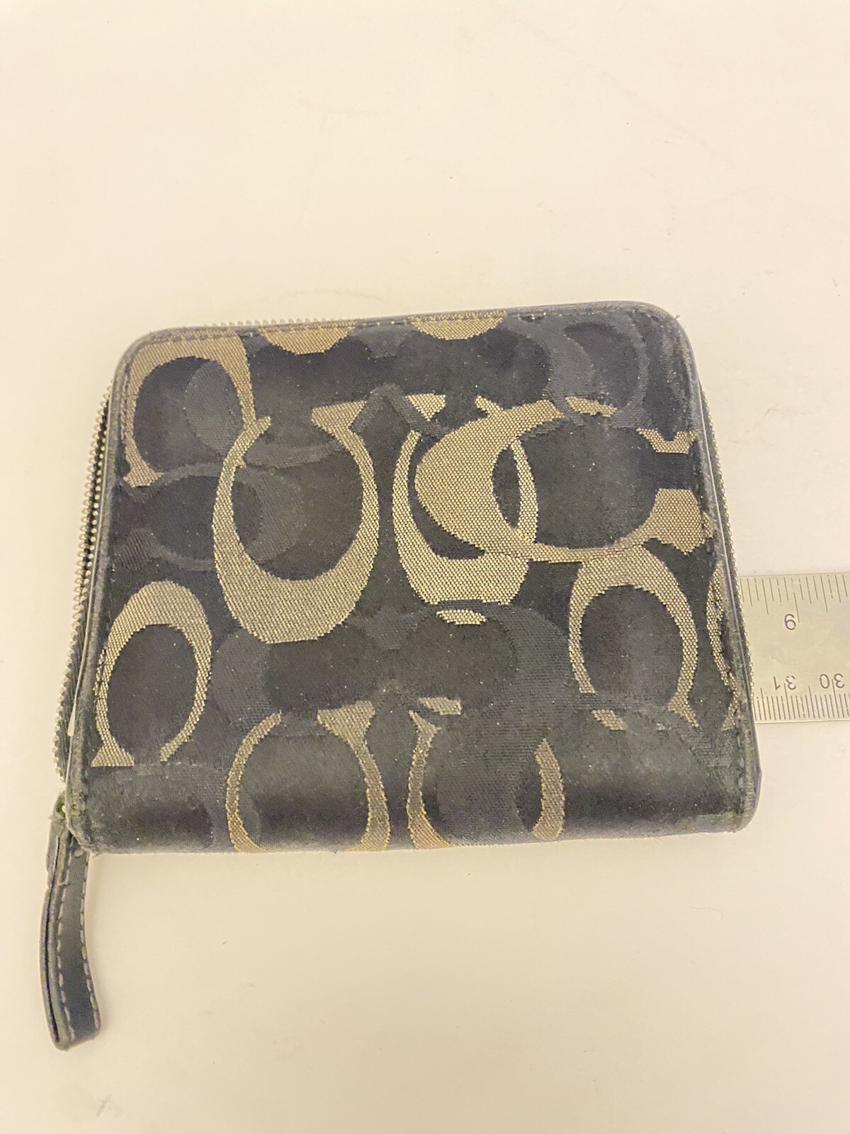 Coach Signature Canvas Embroidered Logo Bifold Zipper… - Gem