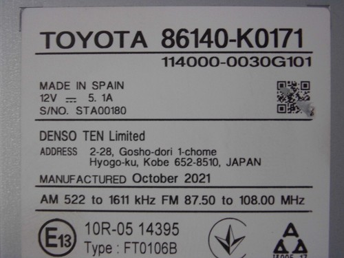 Toyota Yaris IV MK4 P21 2021 monitor display unit radio 86140-K0171 ...