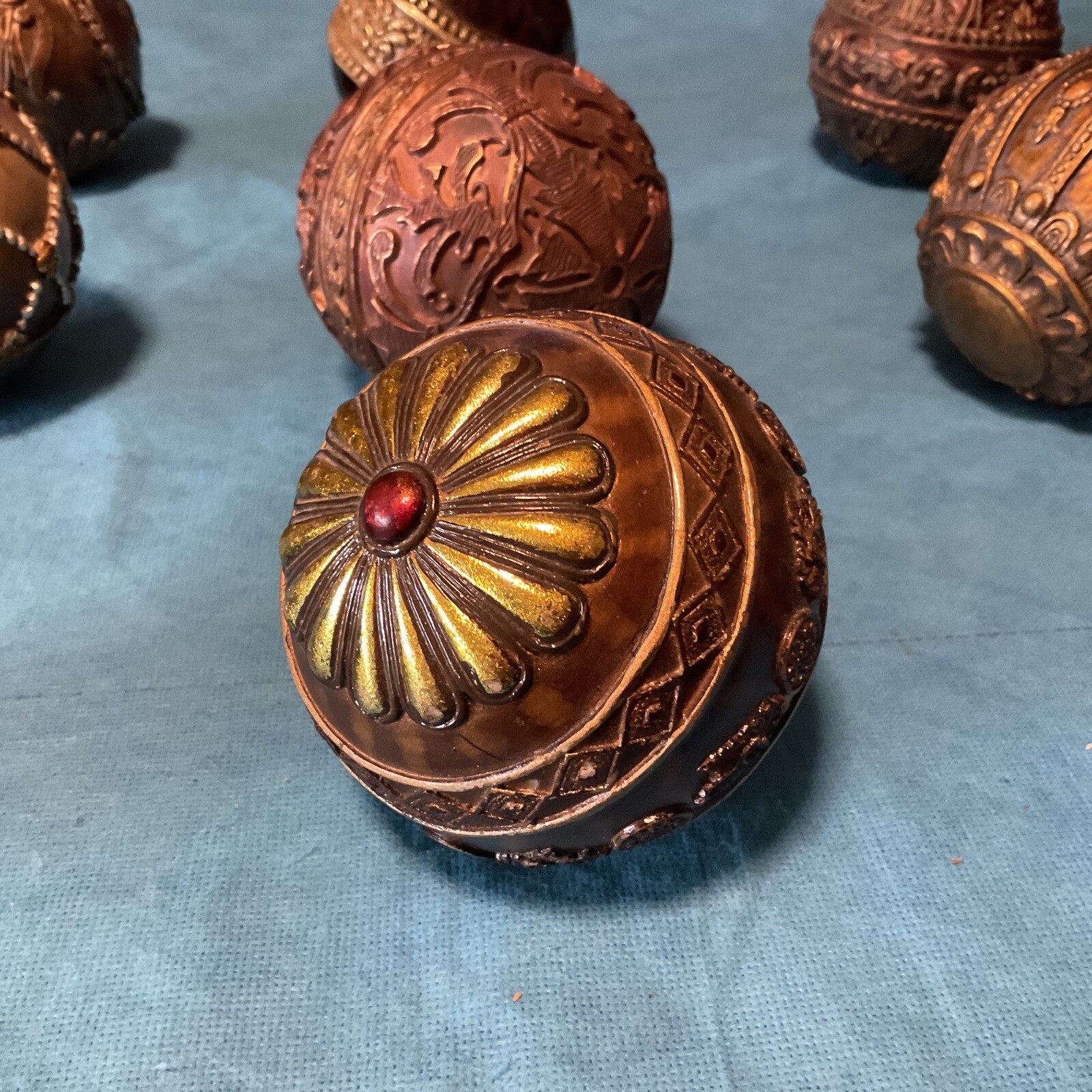 9 Vintage Wooden carved Balls - 4 " Diameter | eBay