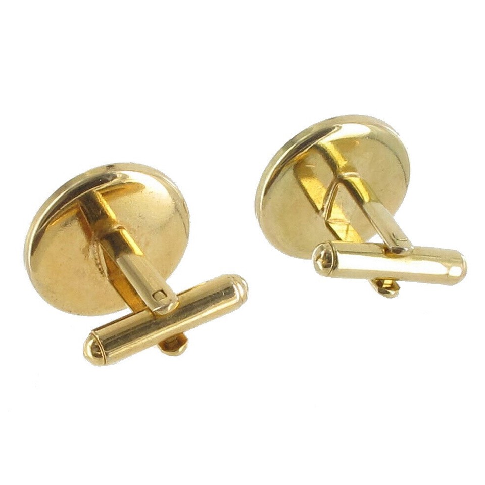 Mens Cufflinks Round Black Gold Tone Circular Toggle Back Mens 3/4" | eBay