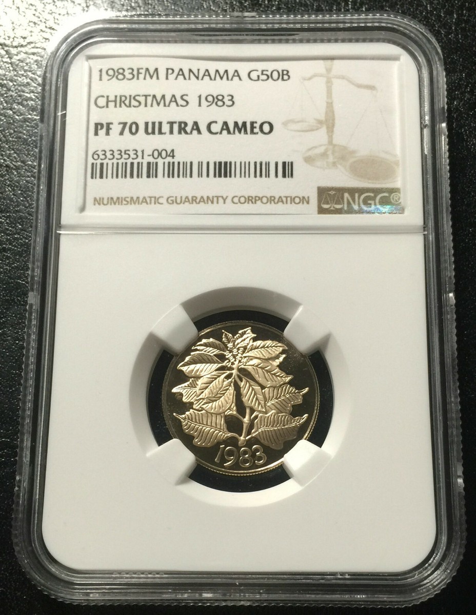 Panamanian Christmas Symbols Panama 50B 1983 Gold NGC PF70UC Top Grade