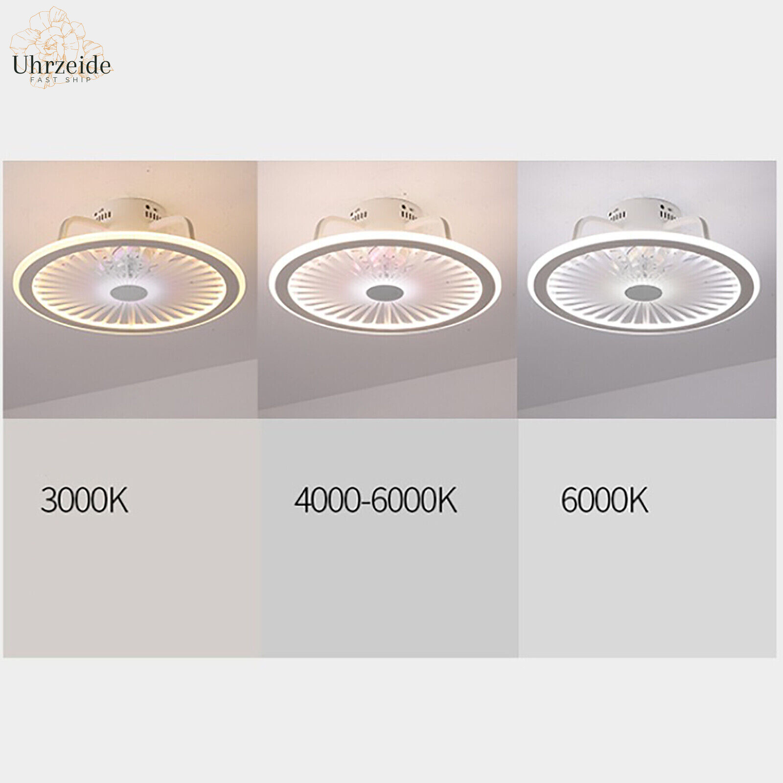 19" Modern Round Invisible LED Ceiling Fan Light Chandelier Lamp ...