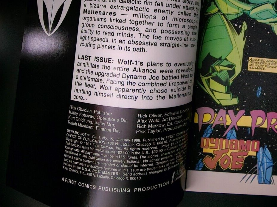 DYNAMO JOE No. 15 - 1First Comics 1986 "Pax Procyon" RAW DOug Rice ...