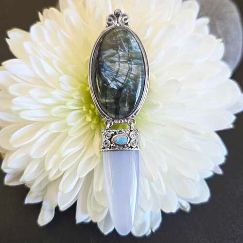 Offerings Sajen 925 SS Seraphinite Pendant with Blue Chalcedony and ...