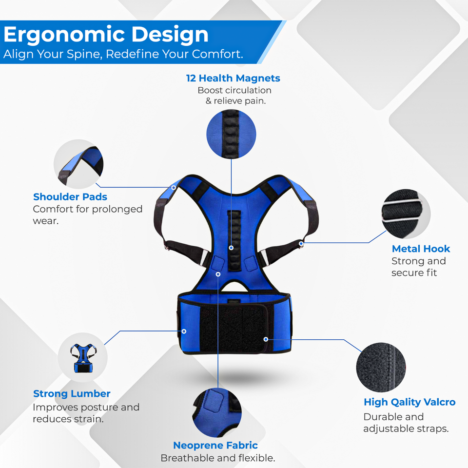 NEOPRENE MAGNETIC POSTURE CORRECTOR BAD BACK LUMBAR SHOULDER SUPPORT ...