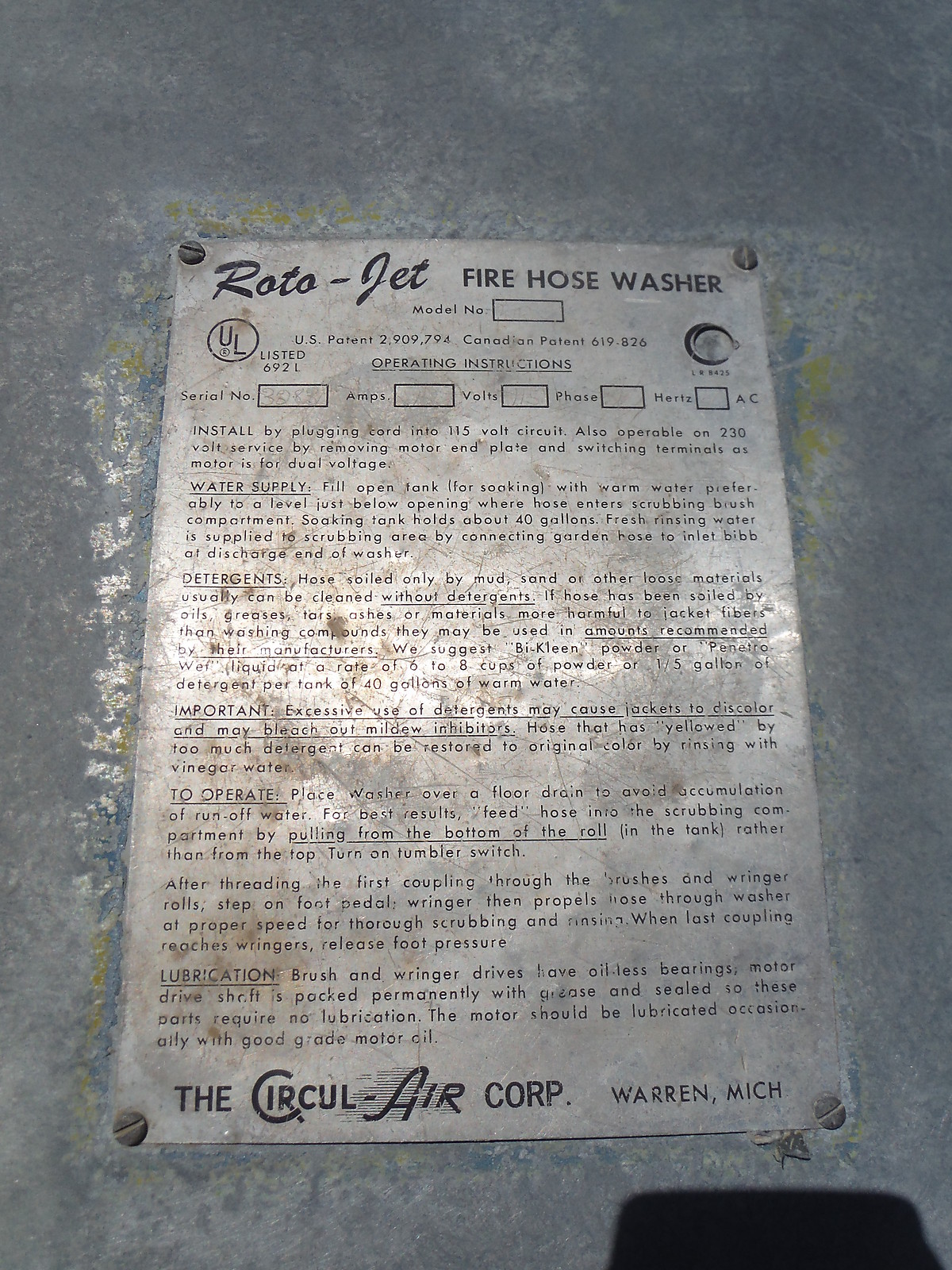 Roto Jet Fire Hose Washer 115V 60Hz Fire Station Truck Tools | eBay