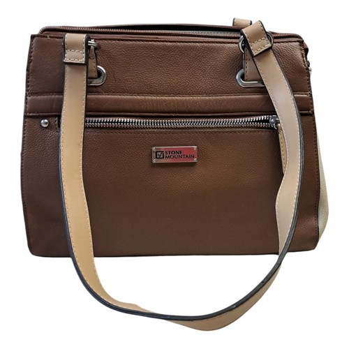 Stone Mountain Leather Handbag Purse Brown & Beige Double Hand Straps 2 ...