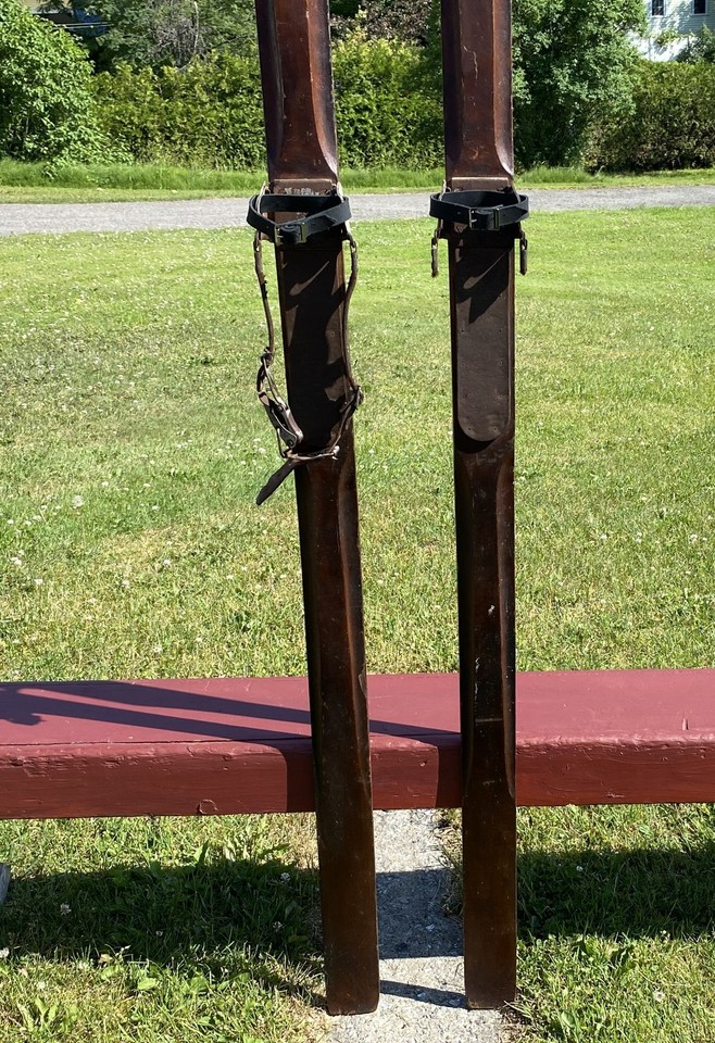 LOVELY ORIGINAL OLD Antique WOODEN SKIS 85" Long Snow COUNTRY DECOR W@W ...