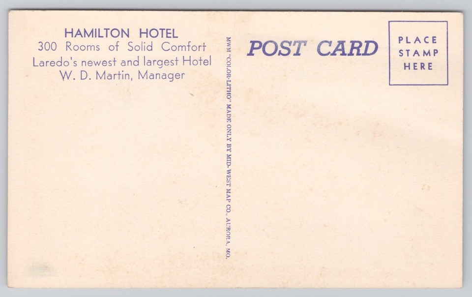 Laredo Texas, Hamilton Hotel Advertising, Vintage Postcard | eBay