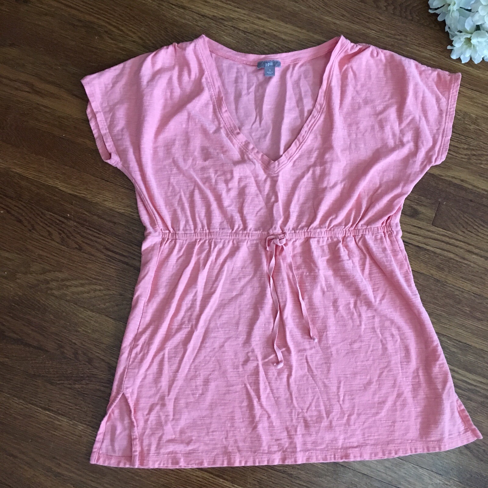 J Jill Peach S Tshirt Top Blouse Drawstring Waist Spring Summer | eBay